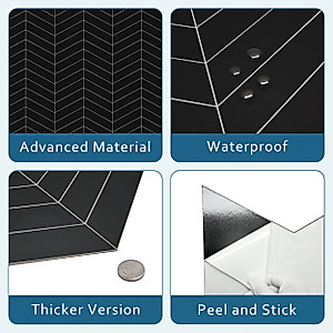 SUNWINGS Chevron Backsplash Tile for Kitchen Peel and Stick, Arrow Stone Composite Self Adhesive Tiles Mosaic Wall Tile for Kitchen 10 Sheets Black