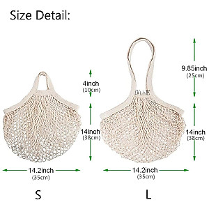 ECYC 1 Pcs Cotton Mesh Grocery Bag, Reusable Long Handle Mesh Bags Cotton String Bags Mesh Shopping Bag Net Tote Bag for Fruit Vegetable,L,Orange