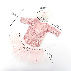 Pink Lace Newborn Photography Outfits Girl Newborn Photography Props Pearl Lace Rompers Newborn Girl Lace Romper Photoshoot Outfits Baby Photo Props (Long Sleeve, Pink, 0-2Months)