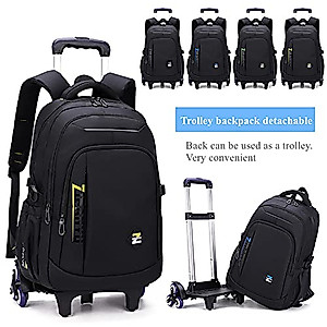 YJMKOI Large Capacity Trolley Backpack Middle School Rolling Bookbag Carry-on Luggage School Bagwith Wheels