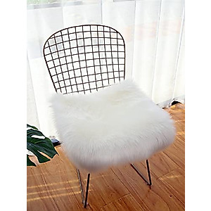 OKAYDA Faux Fur Sheepskin Chair Cover Square Seat Cushion Pad Super Soft Area Rugs for Living Bedroom Sofa (18 * 18in, White)