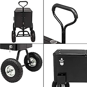 VINGLI 80 Quart Wagon Rolling Cooler Ice Chest, w/Long Handle and 10" Wheels, Portable Beach Patio Party Bar Cold Drink Beverage, Outdoor Park Cart on Wheels (Black-Wagon)