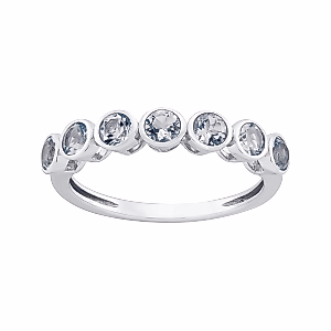 Welry Natural Aquamarine Seven Stone Band Ring in 10K White Gold, Size 8, Size 8