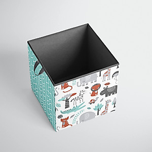 Bacati - Small Storage Tote Safari Animals Aqua/Orange/Gray Boys 10 x 10 x 10 inches