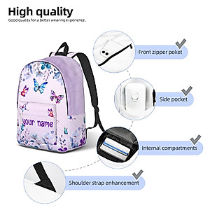 J&SBGFT Personalized Butterfly Backpack for Girls, Custom Backpacks with Names, Customized Book Bags for Kids Girls, Bags for Kids Back to School 15in