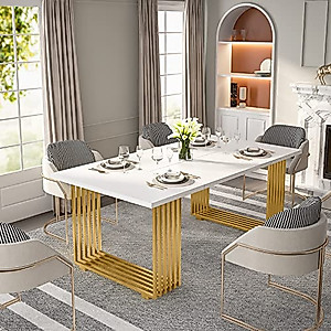 Tribesigns 70.9" Modern Office Desk, Wooden Computer Desk, White Executive Desk with Gold Metal Legs, Large Workstation for Home Office, Study Writing Desk, Small Conference Table for Meeting Room