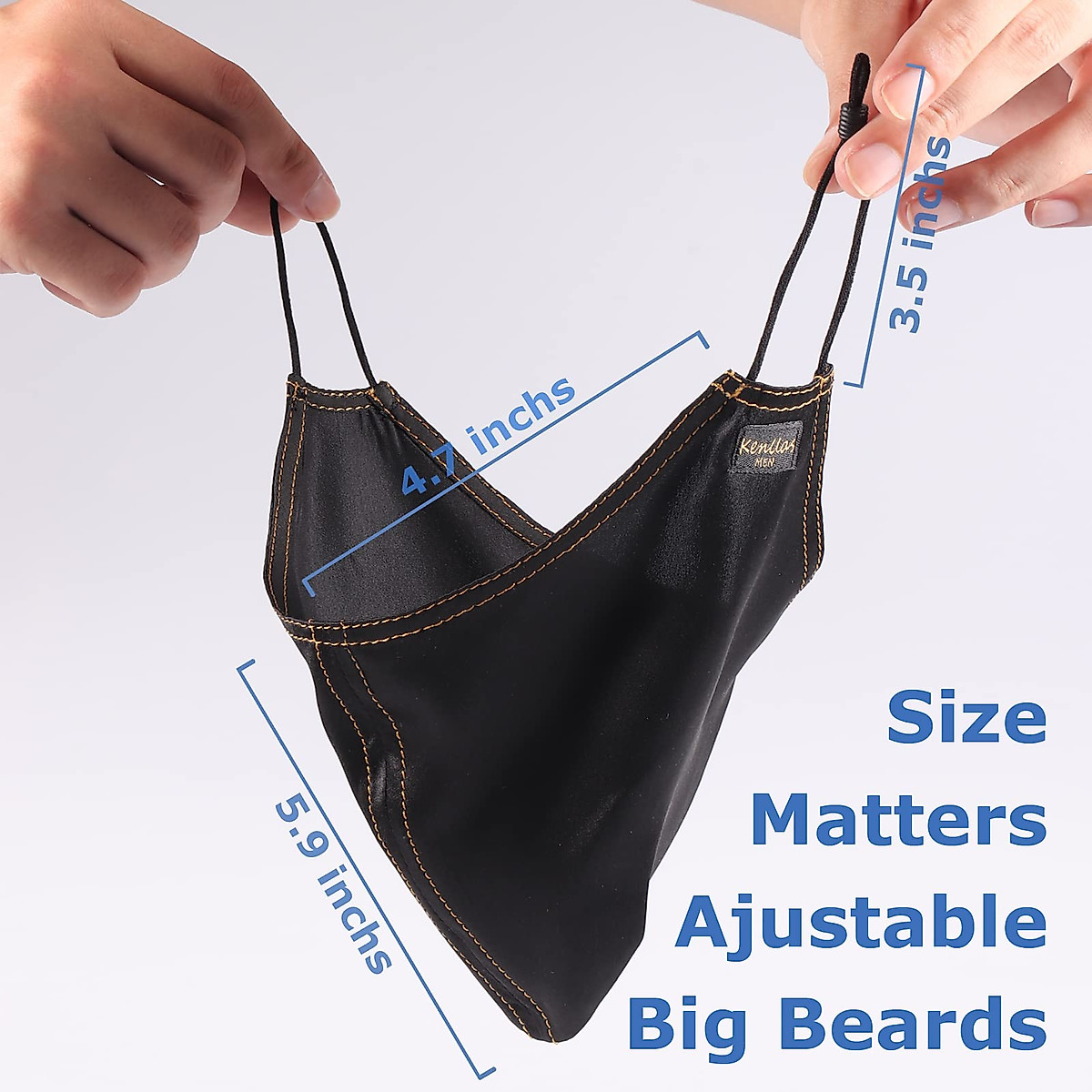 Kenllas Large Adjustable Beard Bandana - Beard Bonnet for Men, Breathable and Lightweight Facial Cover, Black Beard Bib for Nourishing Oil Balm Moisturizing Sleeping (Waterproof)