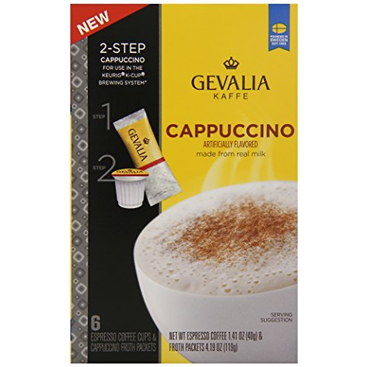 Gevalia Kaffe, 2-Step K-Cup & Froth Packets, (Cappuccino Espresso), 6 Count (Pack of 3)