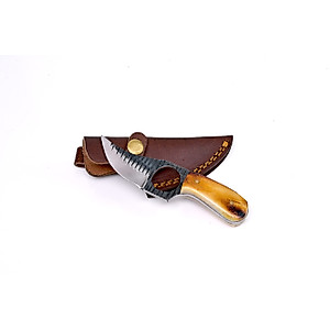 Titan International Knives Skinning Knife | Small Hunting Knife Fixed Blade | Burnt Bone Handle Knife Leather Sheath | 3 Inch Blade Outdoors Camping Gear