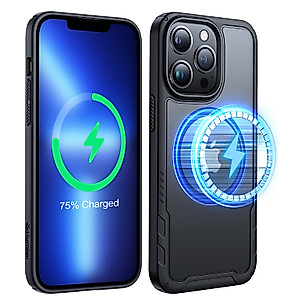 Humixx Magnetic Designed for iPhone 13 Pro Max Case, [12FT Mil-grade Drop Tested] [Compatible with MagSafe]Shockproof Translucent Matte Slim Protective Case for iPhone 13 Pro Max Phone Case 6.7" Black