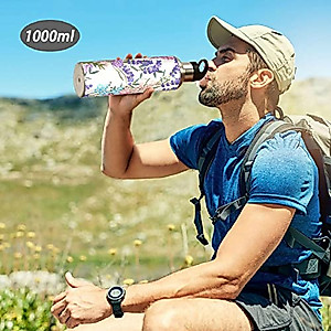 CZXW Butterfly Lavender Water Bottle Acuum Insulated Stainless Steel Leakproof Wide Mouth with Straw Lid for Fitness Gym and Outdoor Sports 34oz