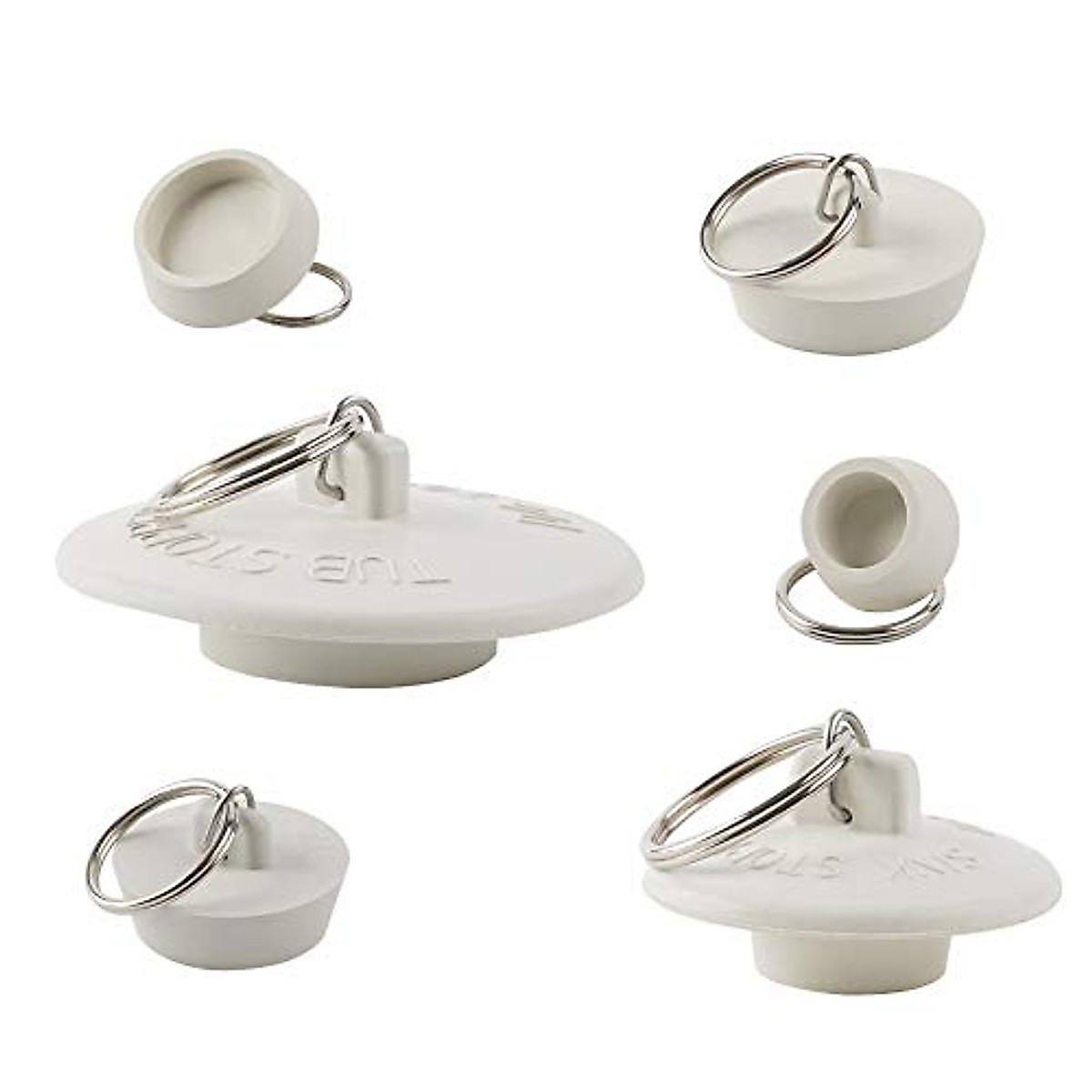 6 Pieces Drain Stopper, Rubber Sink Stopper Drain Plug with Pull Ring for Bathtub, Kitchen, Bathroom and Laundry Sink in 6 Different Sizes, White