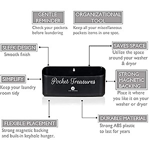 A.J.A. & MORE Lint Holder Bin with Magnetic Strip and Pocket Treasures Bin Magnetic Coin Holder (2 Piece Set) for Laundry Room Organization or Laundry Room Décor (Matte Black)