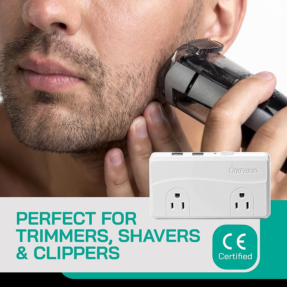 LiteFuze 200W Travel Compact Voltage 220V 50hz to 110V 60Hz Converter - for Clippers, Shavers, Trimmers - EU AU UK Adapter