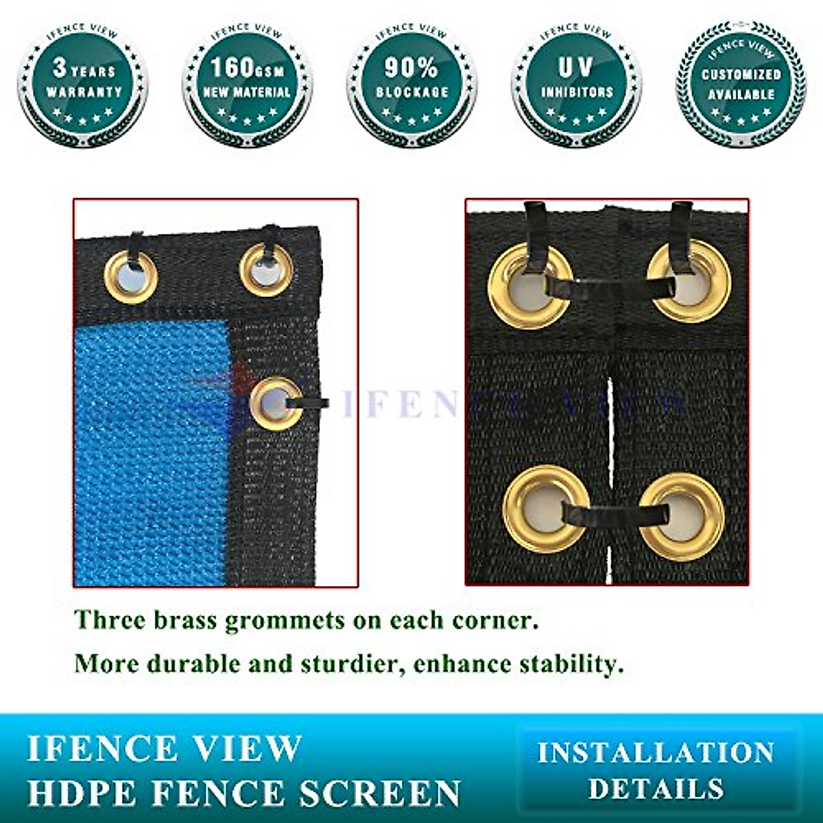 Ifenceview 7 'x 2' to 7' x 100' Shade Cloth Fabric Fence Privacy Screen Panels Mesh Net for Construction Site Yard Driveway Garden Pergolas Gazebos Railing Canopy Awning 180 GSM (7 'x 6', Blue)