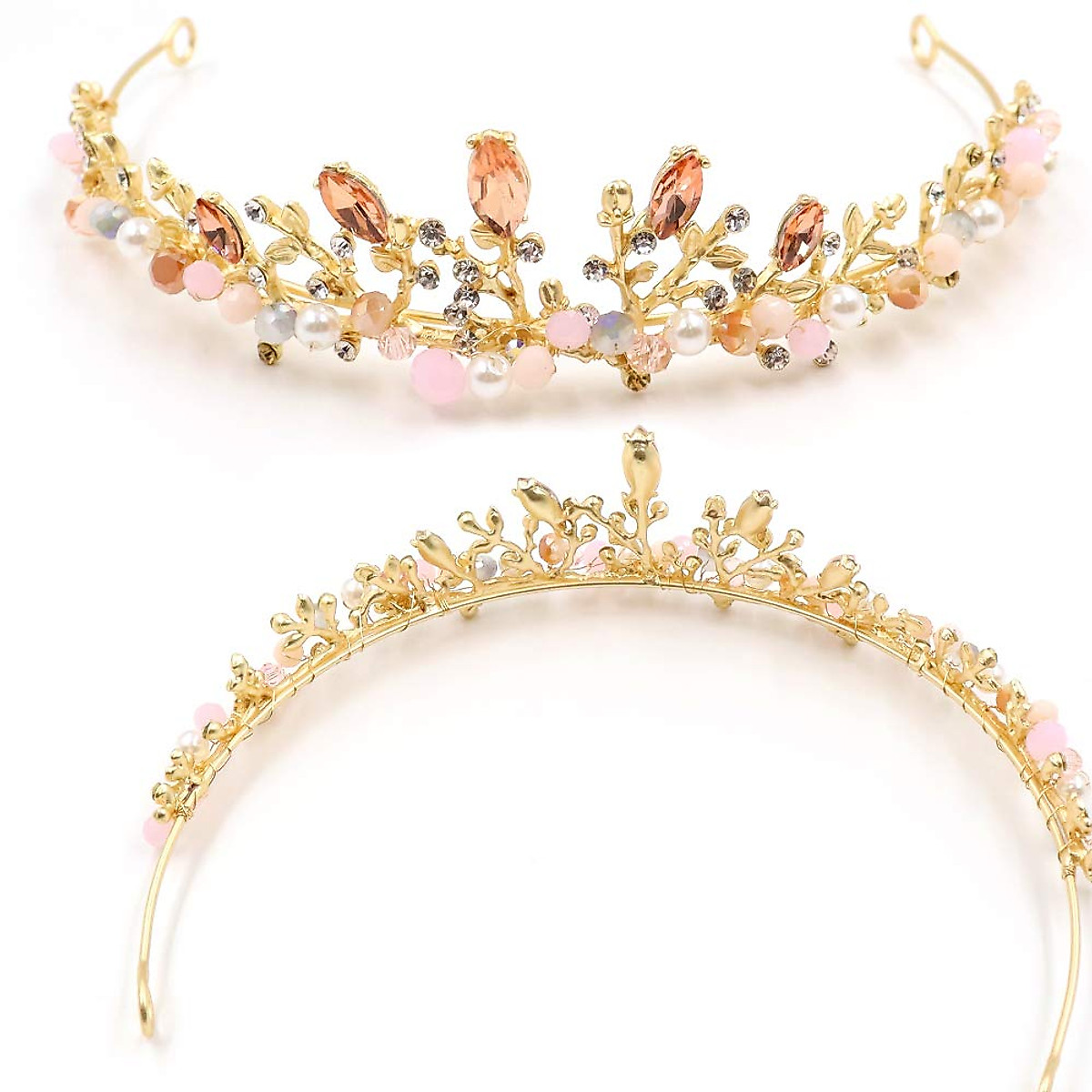 NODG Gold Tiaras for Women Bride Rhinestones Crowns for Women Gold Headbands for Women Crystal Pearl Bridal Tiaras and Crowns for Wedding Birthday Party Prom