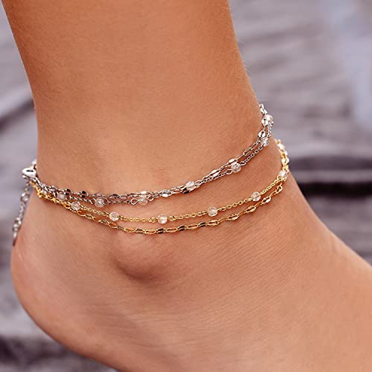 Pura Vida Anklet 9" Silver Opal Bead Combo Beaded Anklet - Ankle Bracelets for Women with Glass Beads - Silver Anklets for Women, Cute Anklets for Teen Girls, Boho Jewelry for Women - 1" Extender