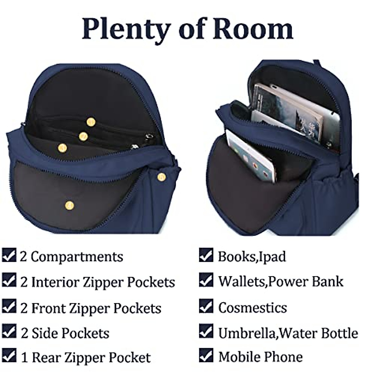 Backpack Purse for Women Fashion Small Backpack for Teen Girls Nylon Rucksack Water Resistant Back Pack Blue