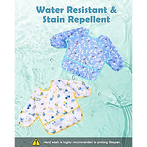 Lictin Baby Bibs for Boy or Girl - Baby Bibs for Eating, Long Sleeve Bib, Waterproof Toddler Bibs, 0-24 Months Neutral Baby Smock, Reusable Infant Baby Bibs for Feeding Teething or Weaning 5 Pcs