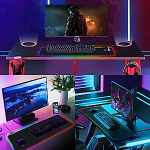 SIMEEGO RGB Gaming Mouse Pad, Led Mouse Pad with 14 Lighting Mods Large Sized Soft mousepad, Waterproof, Low Friction Hard Surface Keyboard Mouse Mat for Gaming and Work -31.5×11.8 (Honeycomb Hexagon)