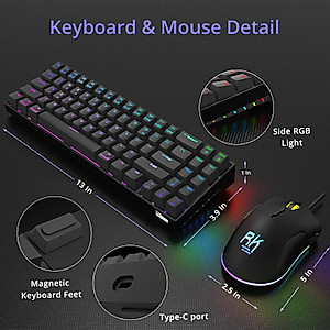 RK ROYAL KLUDGE RK71 Wireless/Wired Mechanical Keyboard and 7200 DPI Gaming Mouse, 71 Keys RGB Red Switch Hot Swappable Compact Gaming Keyboard for Win/Mac