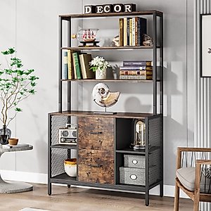 Tribesigns 2-Drawer File Cabinet for Letter Size, 6-Tier Vertical Filing Cabinet with Bookshelf Tall, Large Industrial Printer Stand with Open Storage Shelves for Home Office, Rustic Brown