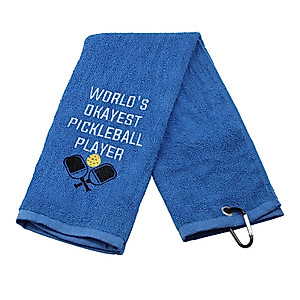Pickleball Towel World's Okayest Pickleball Player Embroidered Sports Teem Hand Towel Gift for Pickleball Player (World's Okayest Pickleball)