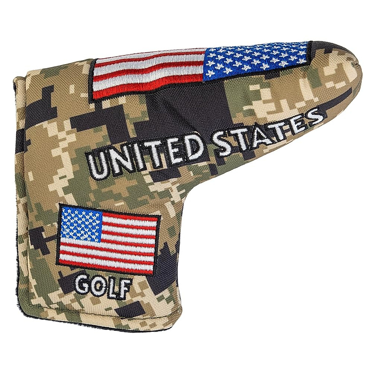 GOOACTION Camo Golf Club Blade Putter Cover Magnetic Closure Design Camouflage Green with Stars and Stripes Flag Pattern Synthetic Leather Waterproof Putters Headcover