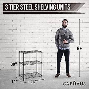 CAPHAUS Heavy-Duty Adjustable Height Wire Shelving Unit, Wire Rack Shelving, Metal Steel Storage Shelves, Garage Shelving Storage Organizer, Utility Storage Shelf, 24Wx14Dx30H 3-Tier No Wheels, Black