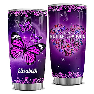 Wassmin Butterfly Tumbler Personalized Gift Stuff For Women Girls Lady Mom Custom Name Jewelry Drawings Style Tumblers 20oz 30oz Coffee Travel Mug Birthday Christmas Customized Cup Gifts (Purple)