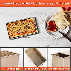 Beasea Pullman Loaf Pan With Lid, Non-Stick Bakeware for Baking Bread, Carbon Steel Corrugated Bread Toast Box Mold With Cover Baking Tools Bread Mold Toast Baking Cake Mold for Oven Baking -Gold