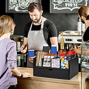 Coffee Bar Organizer for Countertop, Wood Coffee Station Organizer with Drawer, K Cup Organizer Coffee Pods Holder with Handle, Rustic Coffee Bar Accessories Condiment Organizer for Coffee Bar Decor