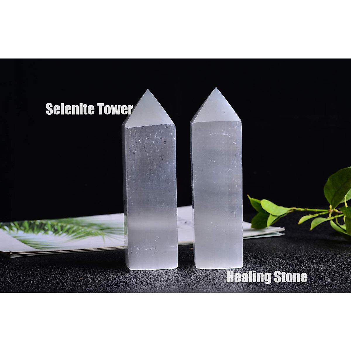 AMOYSTONE Selenite Tower Crystals and Healing Stones Wands Crystal Points 4 Sides Tower Large 6" Tall 1 PC