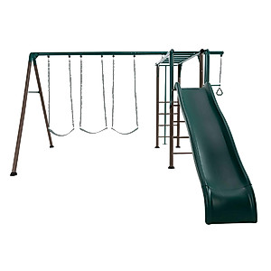 Lifetime 91028 Monkey Bar Adventure Swing Set - Earth Tone Colors & XDP Recreation 70113 Swing Set, Trampoline, & Patio Furniture Metal Ground Anchor Kit Hardware,Bronze