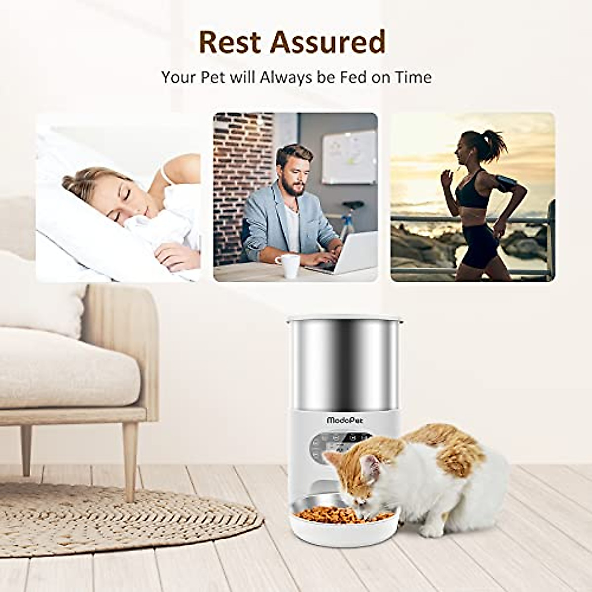 Automatic Cat Feeder, 4.5L Auto Pet Dry Food Dispenser, Stainless Steel Pet Food Dispenser for Cats and Dogs with Voice Recorder, Portion Control and Programmable Timer for 4 Meals Per Day