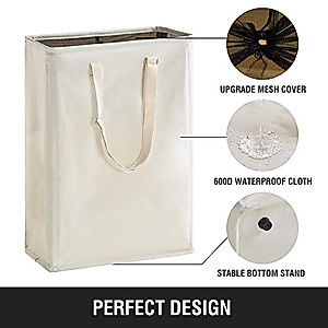 Slim Laundry Hamper with Adjustable Long Handles, 45L Small Laundry Baskets with Mesh Top, Narrow Dirty Clothes Hamper for Bedroom, Closet, and Bathroom - Beige