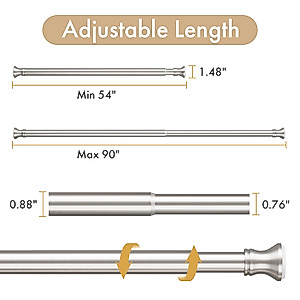 Amazer Spring Tension Curtain Rod - 54-90 Inches Rust-Resistance Shower Curtain Rod Bathroom Rod, Nickel