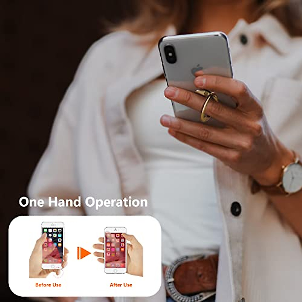 MAXBUS Cell Phone Ring Holder Stand,360 Degree Rotation Finger Ring Kickstand with Polished Metal Phone Grip for Magnetic Car Mount , Compatible with All Smartphones ,Smartphone Accessories(Gold)