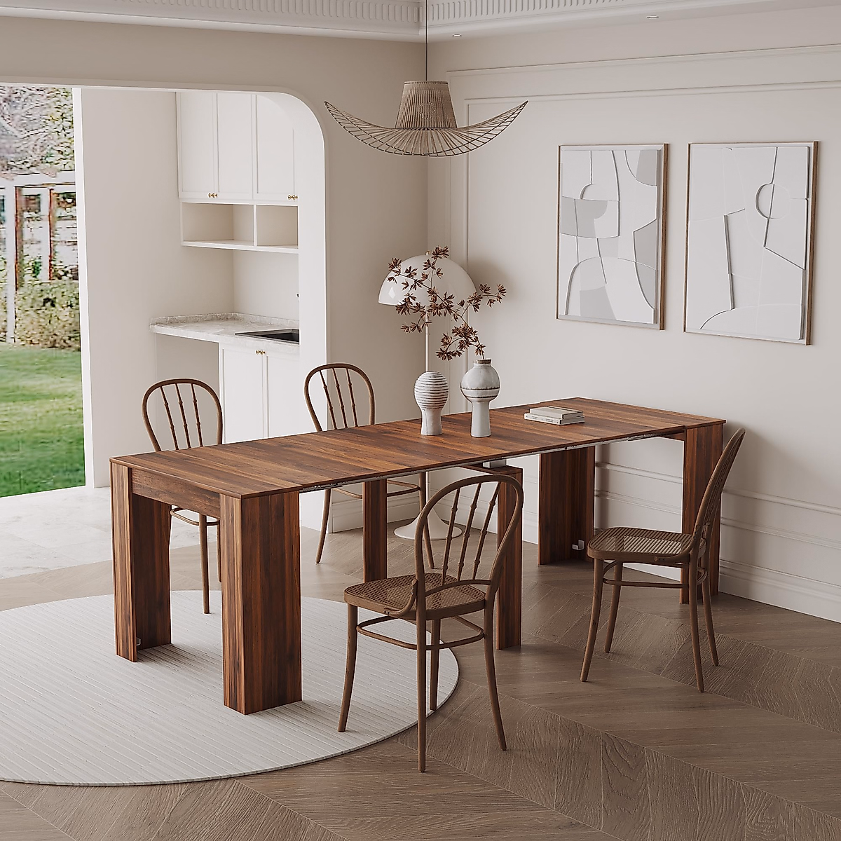 Mcltopz Expandable Dining Table, 20"-118.5" Kitchen Dining Room Table for 8-12, Multifunctional Extendable Kitchen Dinner Table, Long Large Rectangular MDF Wooden Kitchen Table Console Table (Walnut)