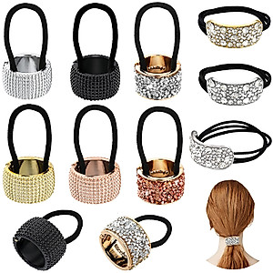 Canlierr 8 Pieces Rhinestone Hair Ponytail Holder Plastic Metal Gothic Punk Elastic Hair Tie Band Cuffs Glitter Ponytail Holders Accessories for Women Girls, Mixed Colors
