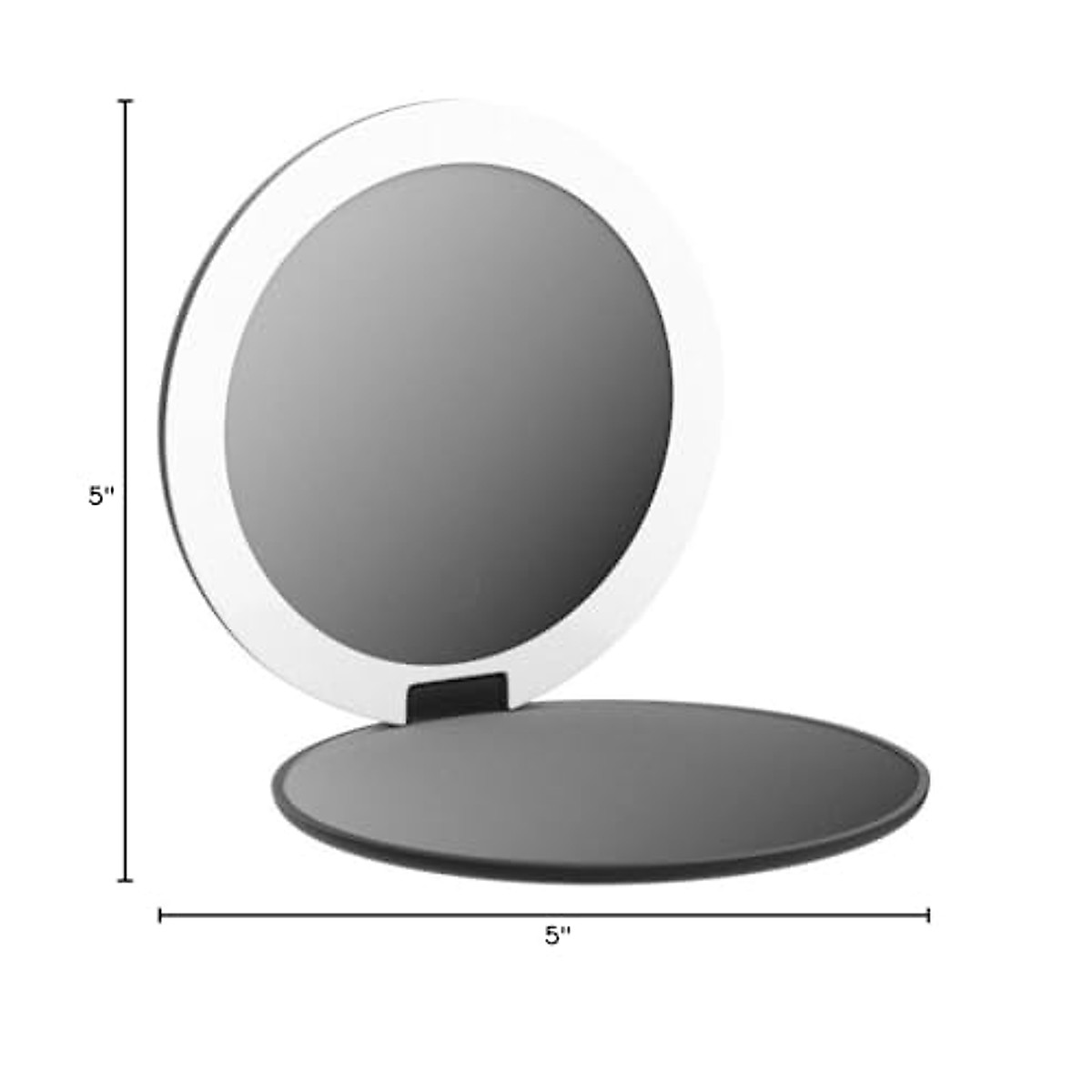 LED Lighted Travel Makeup Mirror, Rechargeable Large 5" 1x/10x Magnifying- Medical Grade LED, 3 Colors Settings & Brightness Adjustable- Portable, Touch Screen Compact Mirror w/Brighter Light (Black)