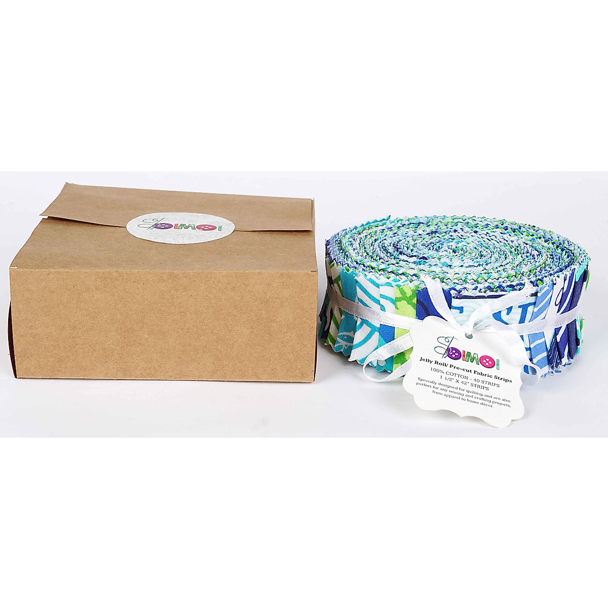 Soimoi 40Pcs Ocean Print Precut Fabrics Strips Roll Up 1.5x42 inches Cotton Jelly Rolls for Quilting - Medium Blue