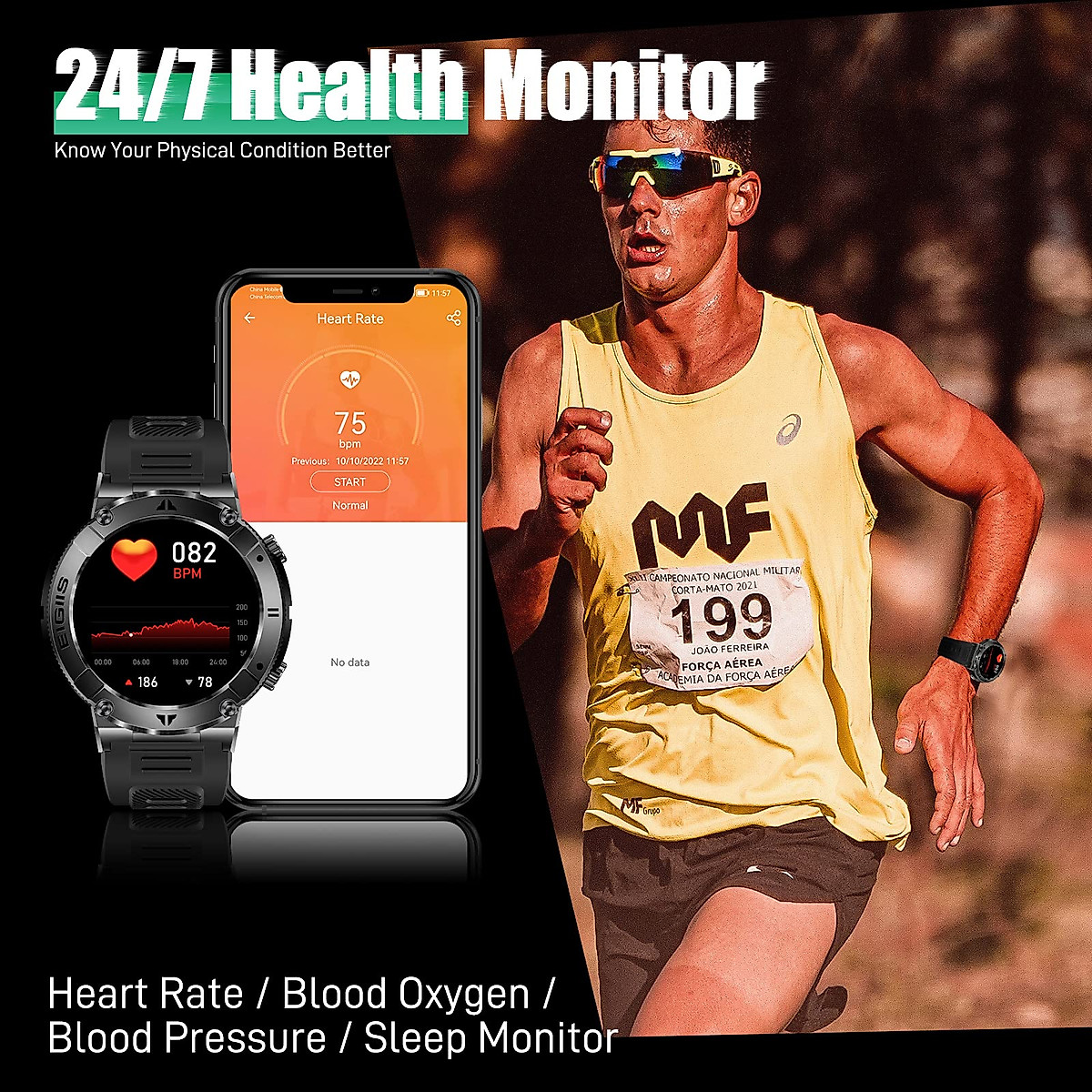 Smart Watch for Men (Call Receive/Dial) Rugged Military Tactical Smartwatch 1.32" HD Outdoor Sports Smartwatch Fitness Tracker Watch with Heart Rate Blood Pressure Sleep Monitor for Android iOS