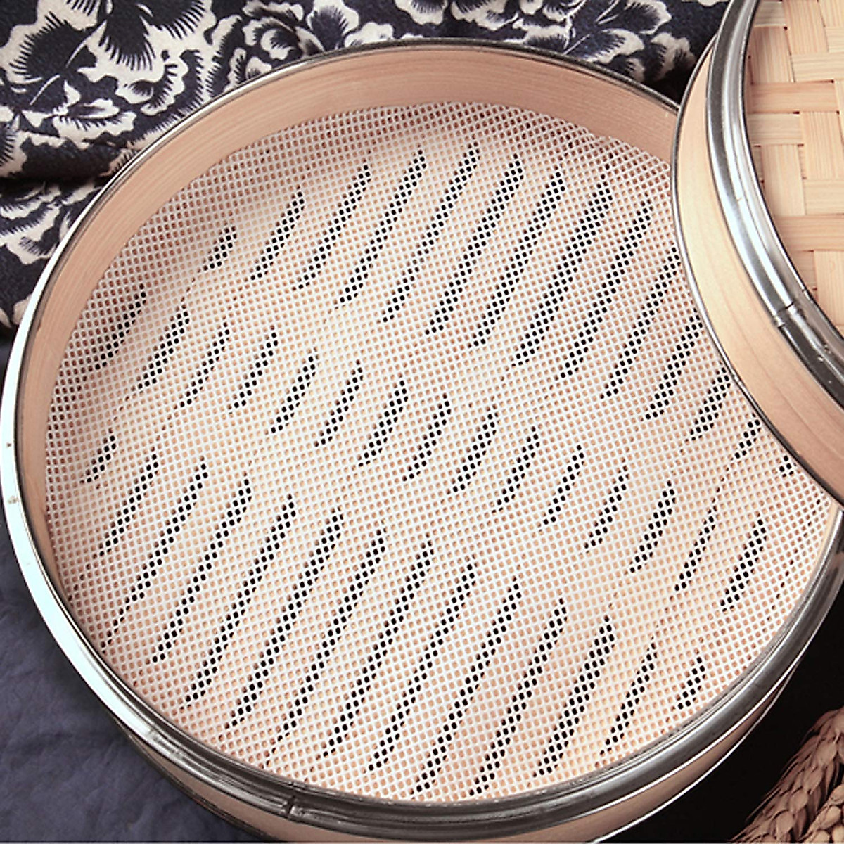 GUCUJI 4Pcs 8 inch Non stick Silicone Steamer Liners Mesh Mat Pad Steamed Buns Dumplings Baking Pastry Dim Sum Mesh