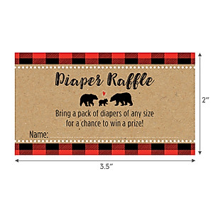 Lumberjack Buffalo Plaid Baby Shower Diaper Raffle Cards - 24 count