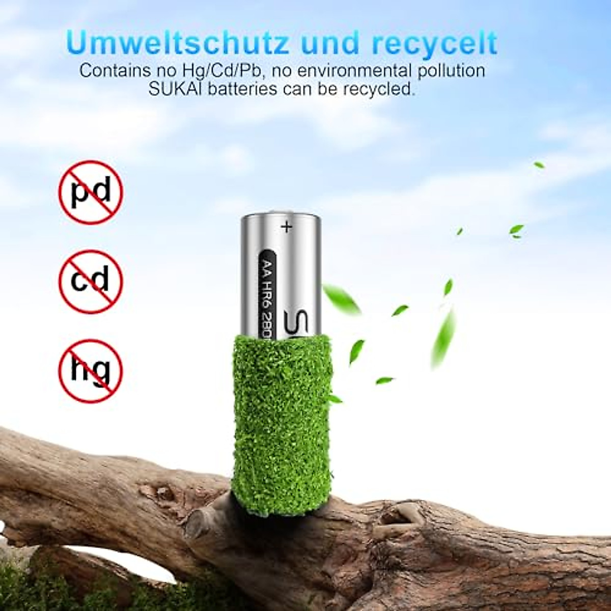 SUKAI Rechargeable AA Batteries with Charger, 8 Count 2800mAh High Capacity and Low-self Discharge 1.2V Ni-MH Double A Batteries, with Smart Battery Charger for AA AAA, USB or Type-C Fast Charging