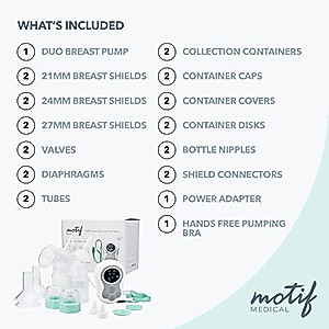 Motif Medical - New & Improved Duo - Portable Double Electric Breast Pump, Easy, On-The-Go Pumping, Ideal for Travel Moms White