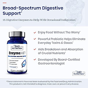 1MD Nutrition EnzymeMD - Digestive Enzymes Supplement - Doctor Formulated | 18 Plant-Based Enzymes - Gas & Bloating Support | 60 Capsules