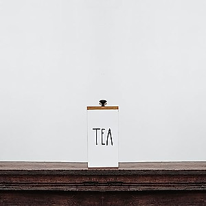 Tea Bag Holder, Farmhouse Tea Caddy, Wood Tea Bag Storage Organizer, Tea Containers with Lid, Tea Bag Dispenser, Tea Canister, Tea Accessories, Great for Tea Bars and Tea Gifts (White)