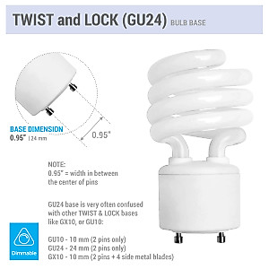 KOR Pack of 4 – 13 Watt Mini Spiral – GU24 Twist and Lock Base. Self-Ballasted CFL, 2pin Fluorescent Bulb, Neutral White 3500K (60 Watt Equivalent)